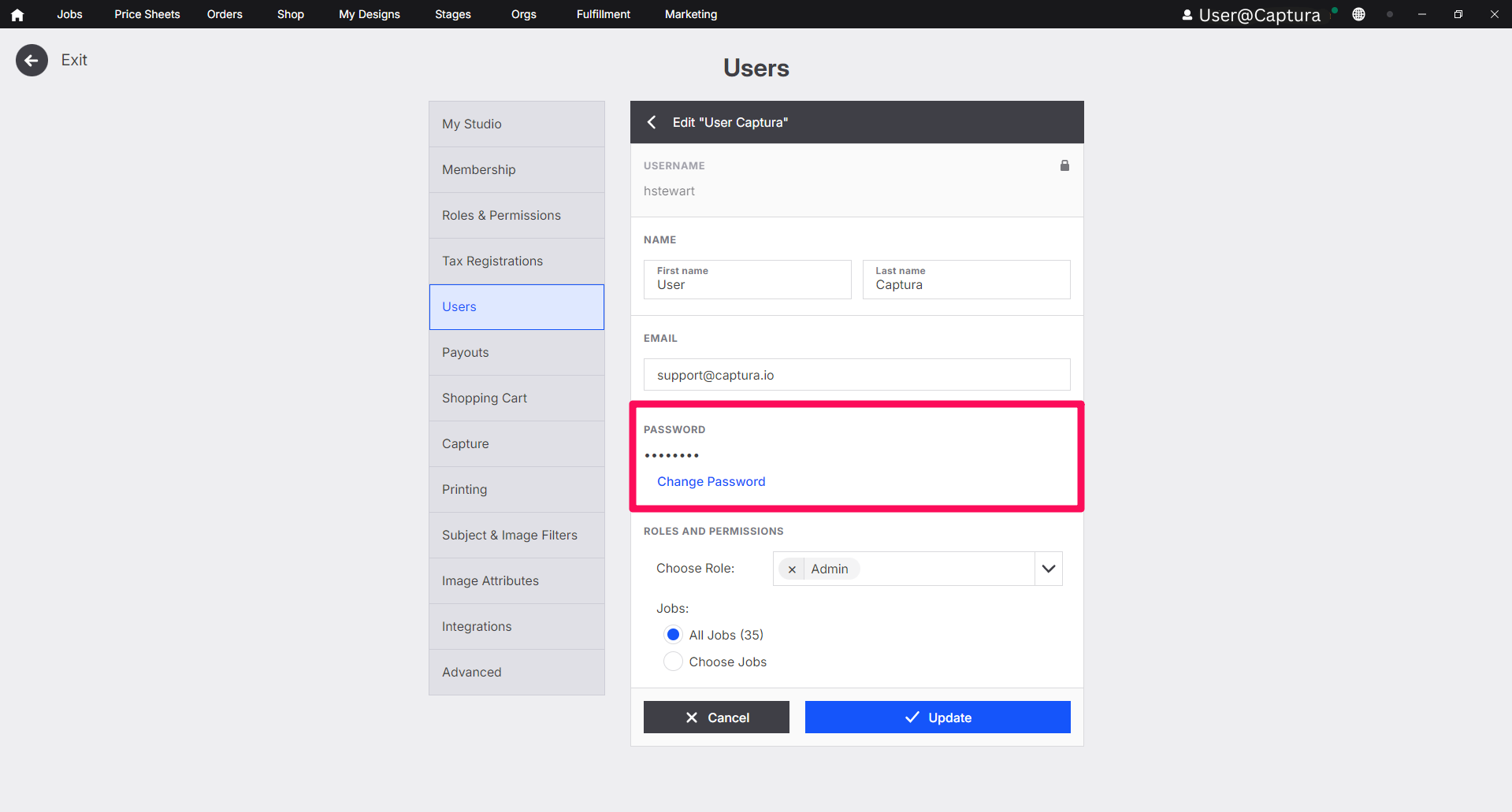 Change Your Password in Captura Workflow
