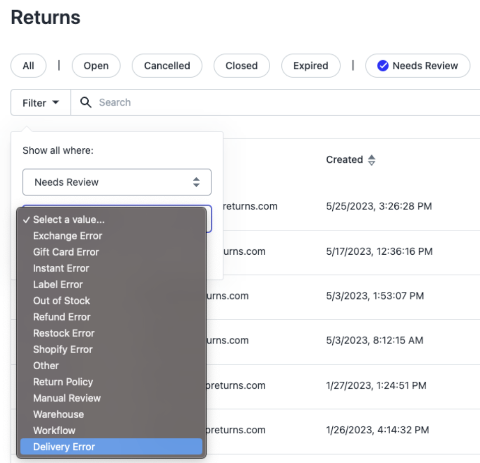 Needs Review and Return Processing Errors